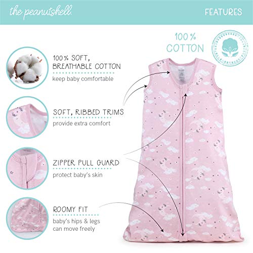 The Peanutshell Wearable Blanket Sleep Sack for Baby Girls, Pink Moon & Celestial, Sizes up to 12 Months (Small/Medium)