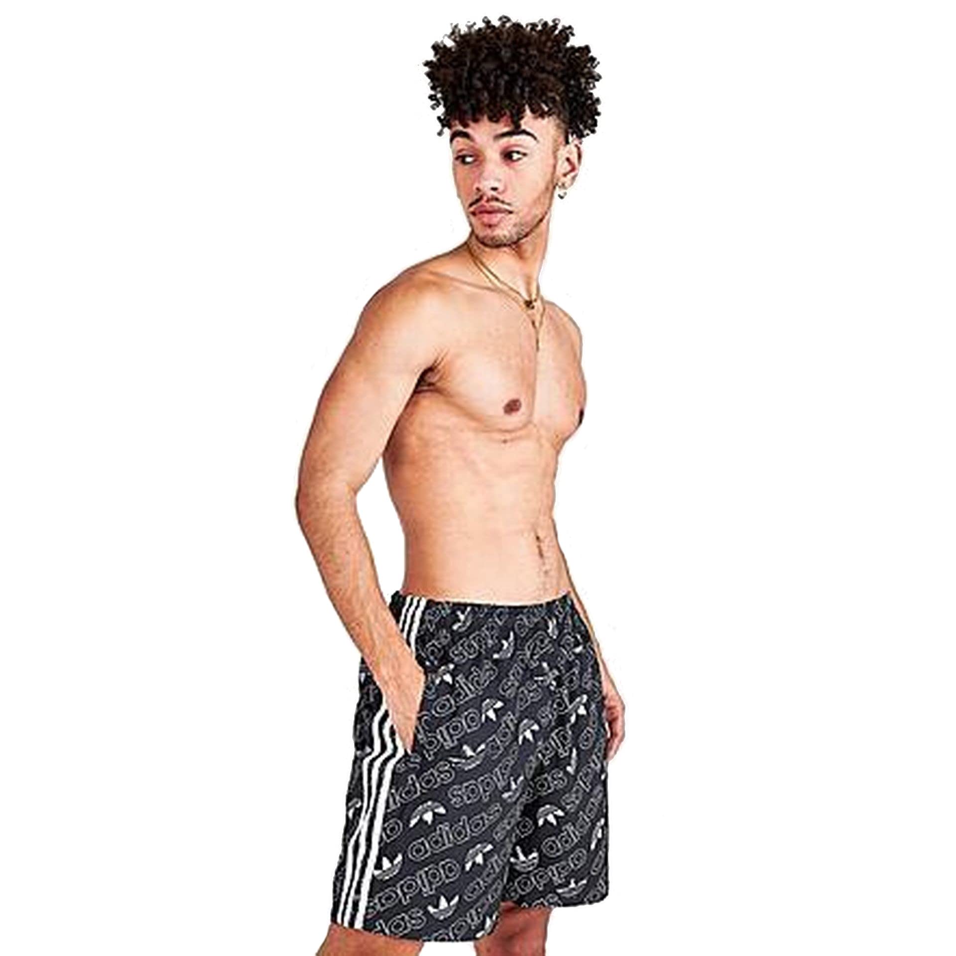 adidas Originals Mens Mono Allover Logo Print Swim Shorts (Large, Black/Black/White)