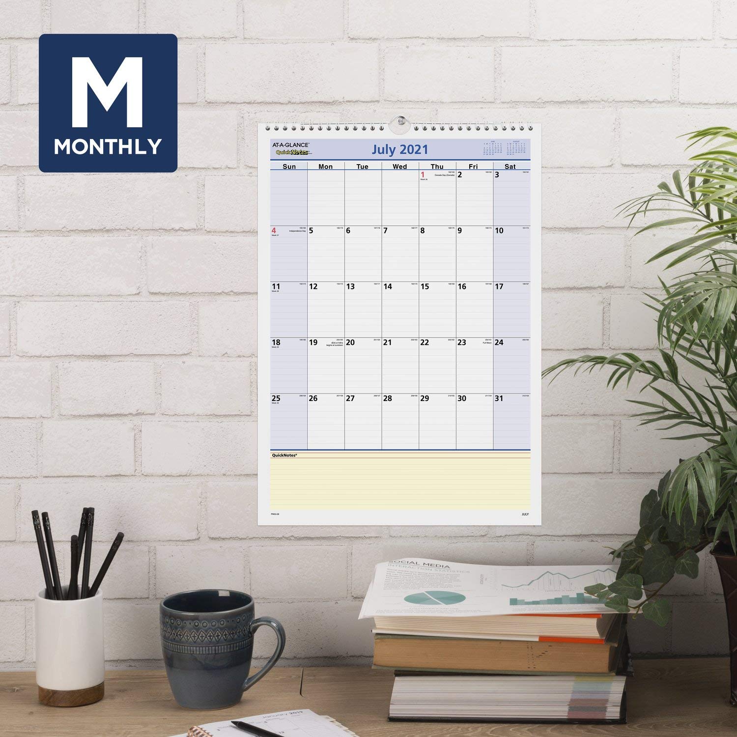 Academic Wall Calendar 2021-2022, AT-A-GLANCE, 12" x 17", Medium, QuickNotes (PM5328)