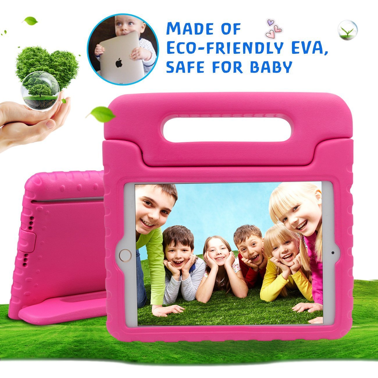 LEFON Kids Case for iPad Mini Shockproof Convertible Handle Light Weight Super Protective Stand Cover Case for Apple iPad Mini 3rd Gen/Mini 2 / Mini 1 (Rosy)