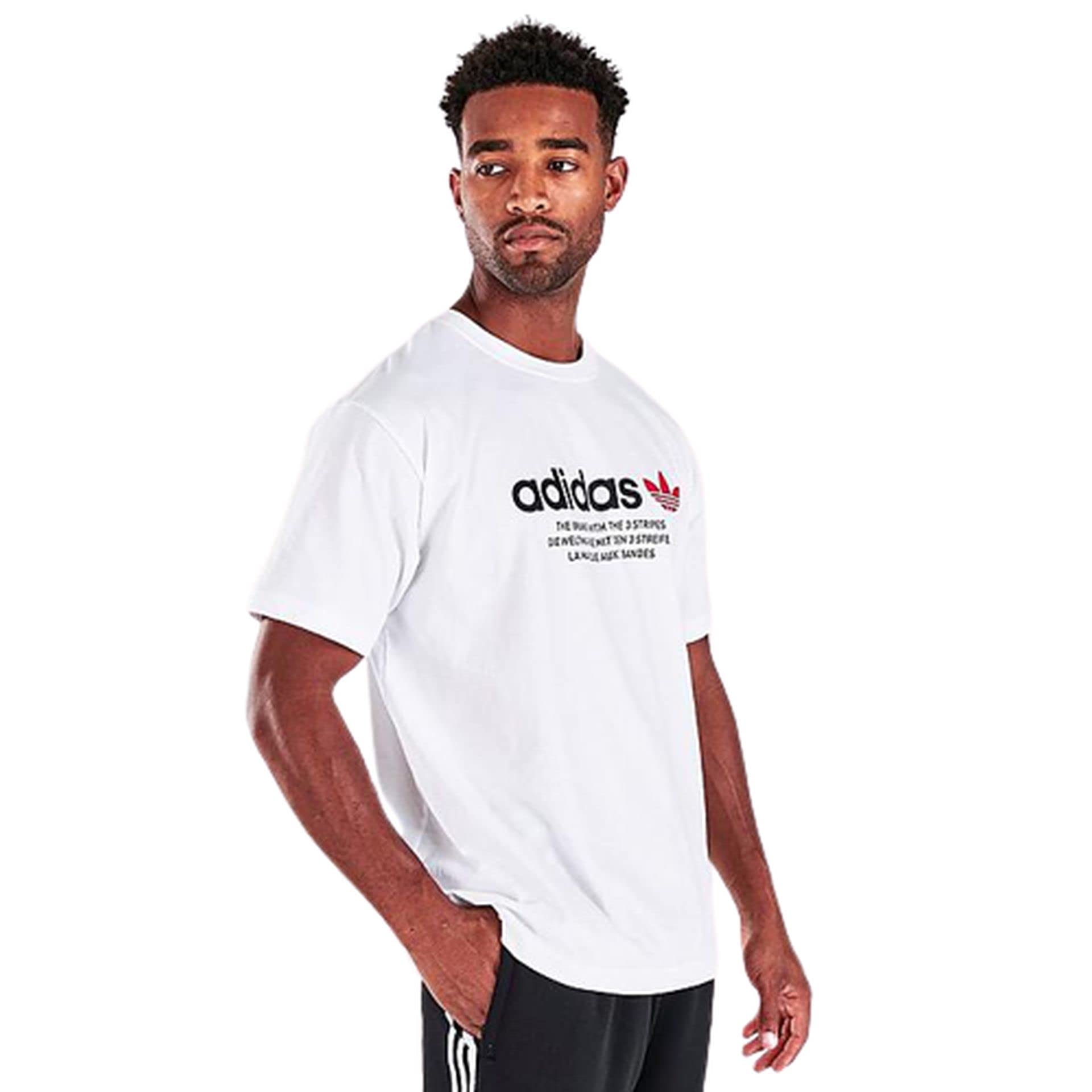 adidas Originals Men's Linear Graphic T-Shirt (Medium, White/Black/Vivid Red)