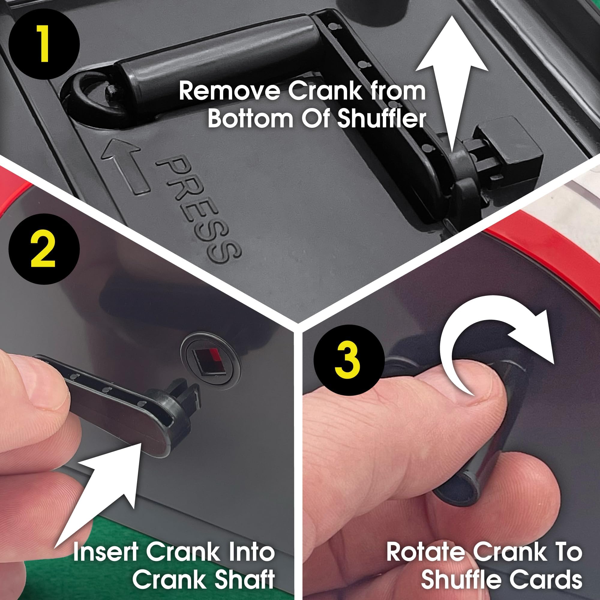 CHH Hand Cranked Card Shuffler β Manual Card Shuffler for Standard or Bridge-Sized Playing Cards β Quiet and Easy to Use - Designed for 2 Decks