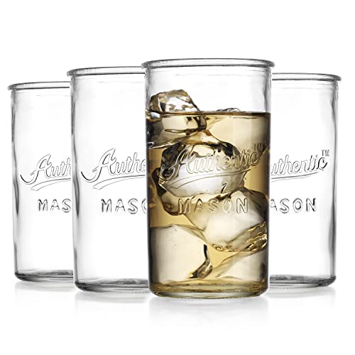 Glaver's Drinking Glasses – Set of 4 Authentic Mason Vintage Glassware – Clear Glass Tumblers for Cocktails, Water, Juice – Embossed Vintage Drinking Glasses (Highball 18 oz 7983)