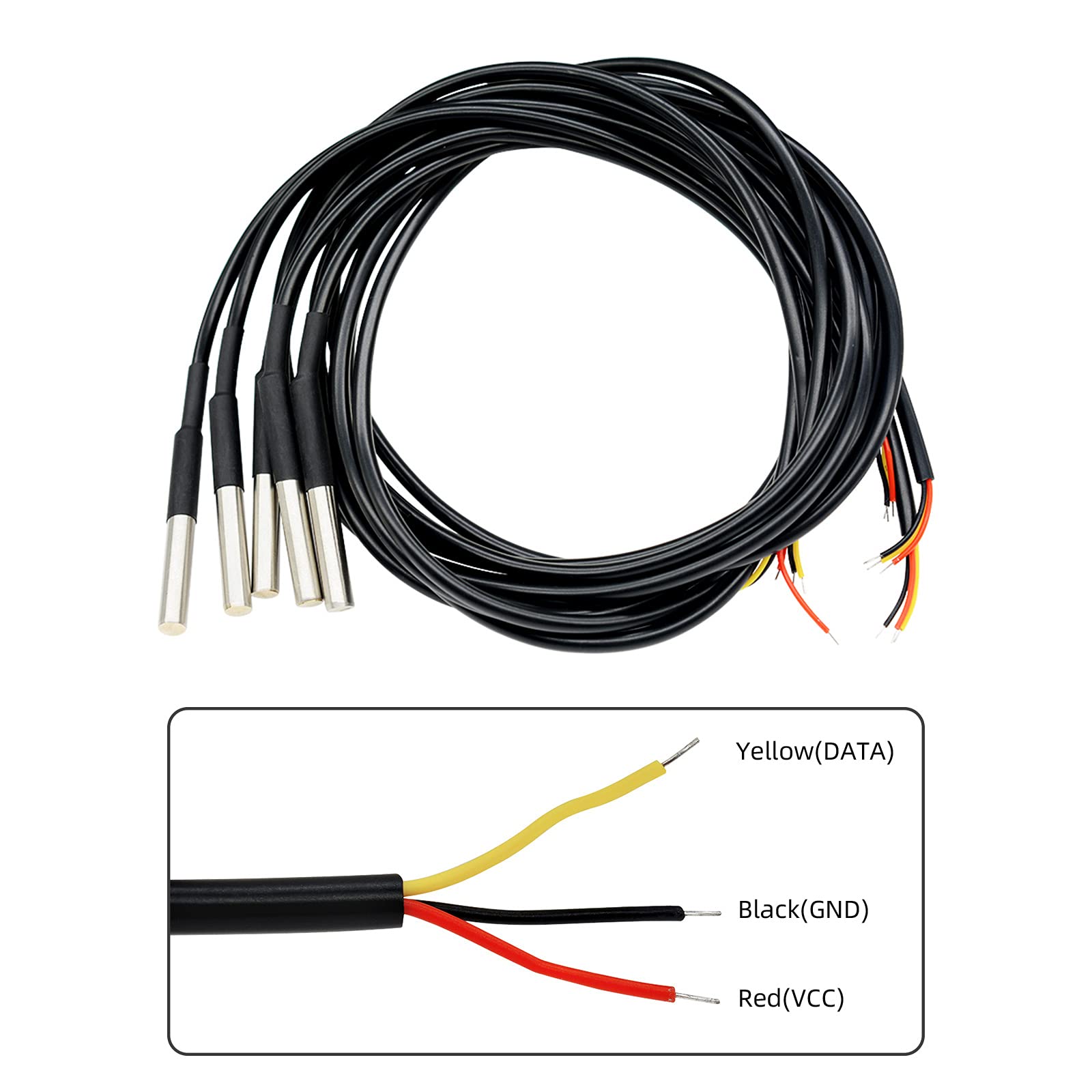 Aideepen 5PCS DS18B20 Waterproof Temperature Sensor Digital Thermal Temp Stainless Steel Tube Probe 3 Meter Cable