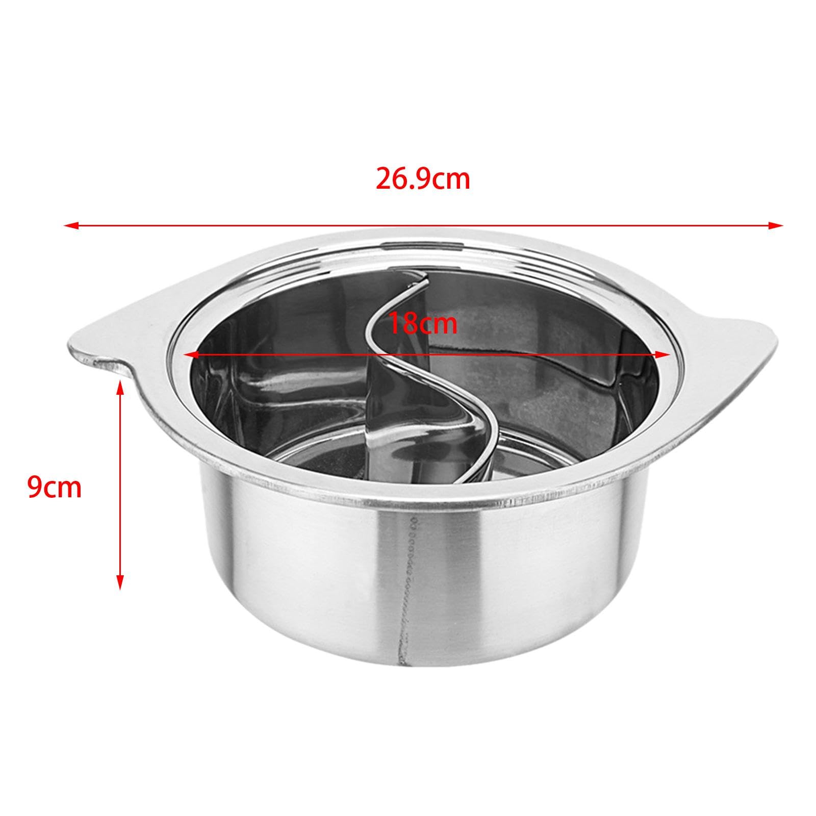 KLKCMS Hot Pot with Divider Chinese Dual Sided Pot Multipurpose Hot Burner Cooking Pot Cookware for Travel Restaurant Household Home, 18cm with lid
