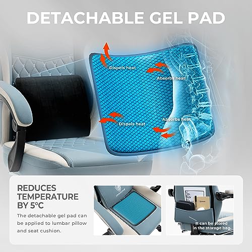 Dowinx Gaming Chair Breathable Fabic Computer Chair with Pocket Spring Cushion, Comfortable Office Chair with Gel Pad and Storage Bags,Massage Game Chair with Footrest,Blue