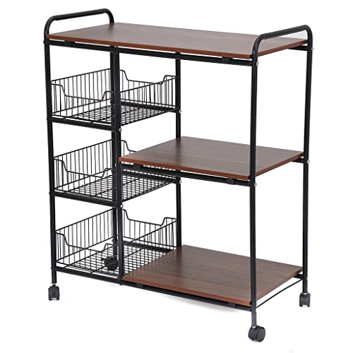 LIRUXUN Rolling Cart with Wheels Shelf Metal Trolley Shelving Microwave Oven Shelf Utility Bathroom Mobile Storage Rack