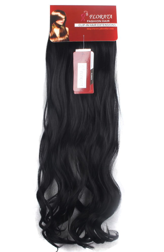 Lelinta 7Pcs 16 Clips 24 Inch Wavy Curly Full Head Clip in on Double Weft Hair Extensions, Dark Black, 24 Inch