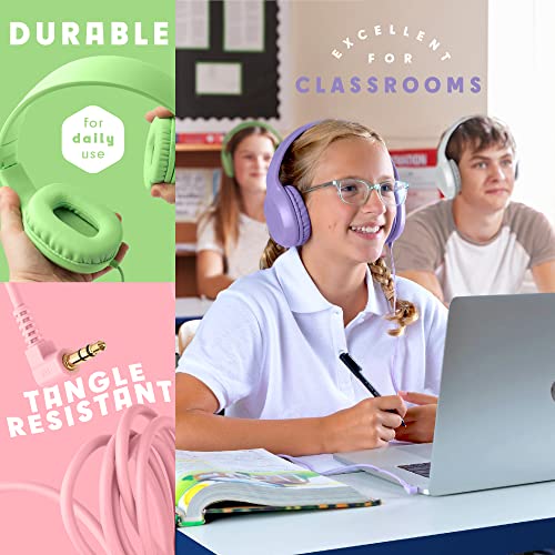 Sonitum Kids Headphones for School Bulk Set 5-Pack On-Ear, 3.5mm, Wired Headphones for Schools & Libraries β Adjustable, Cushioned Wired Kids Headphones β School Headphones for Kids, (Mixed Colors)