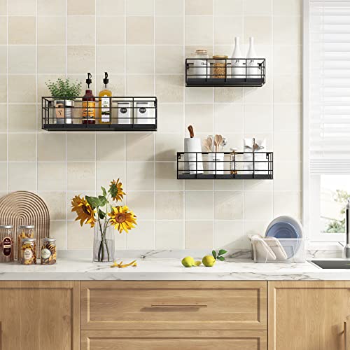 Fixwal 4 Set Floating Shelves Wall Shelves for Storage Hanging Shelves Wall Mounted for Living Room Kitchen and Bedroom Bathroom for Wall Decorative Storage (Black)