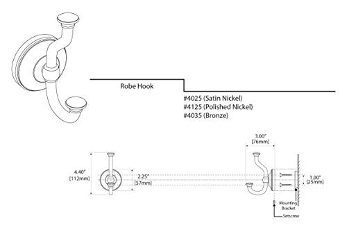 Gatco 4125 Tavern Twin Robe Hook, Polished Nickel