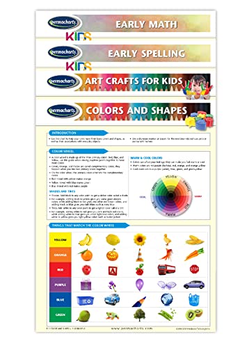 Home-Schooling Guides 4 Chart Bundle - Pre-K to Grade 2 - Laminated Charts on Early Math, Early Spell, Arts and Craft, Color and Shapes Quick Reference Guides by Permacharts