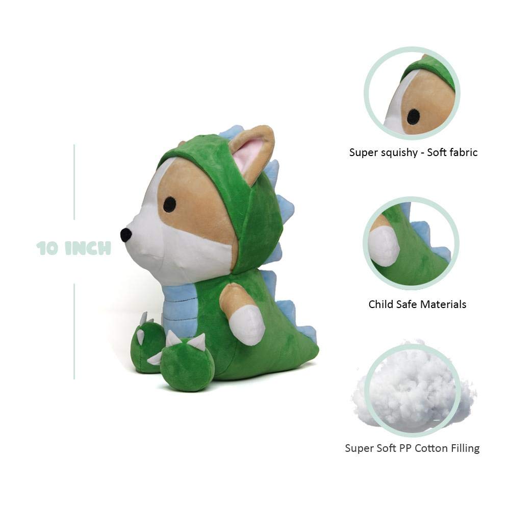 Avocatt Corgi Dino Plush Toy - 10 Inches Dinosaur Plushie Stuffed Animal - Hug and Cuddle with Squishy Soft Fabric and Stuffing - Cute T Rex Gift for Boys and Girls