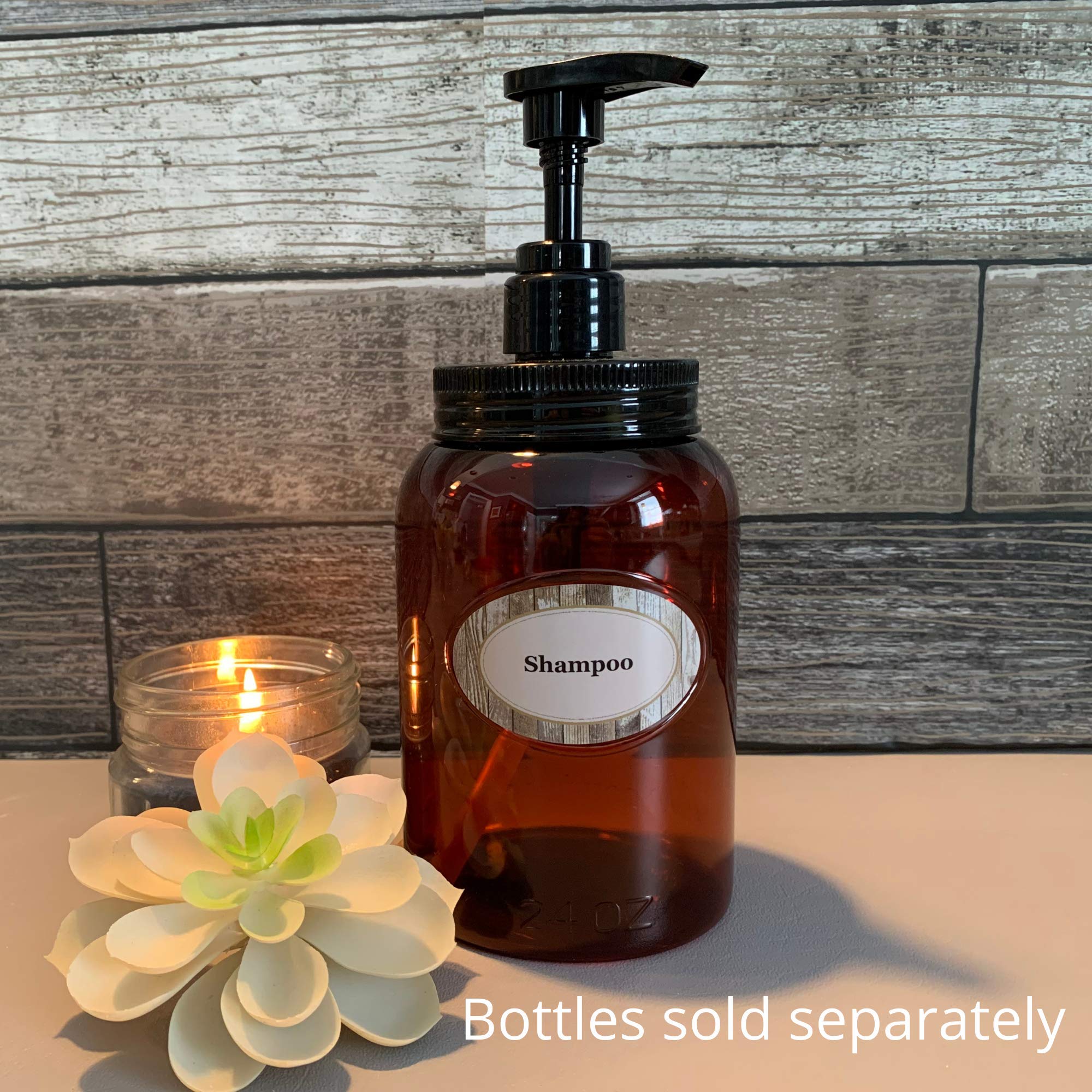 Bottiful Home - 22 Pack Oval Waterproof Permanent Labels for Refillable Shampoo, Conditioner, Soap, Lotion and Household Product Bottles (1.5"x2.5") (Woodgrain)