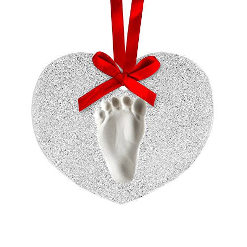 Lil Peach Baby’s Print Clay Heart Christmas Ornament, Holiday Newborn Handprint or Footprint Making Kit, Baby's First Christmas Tree Ornament Keepsake, Silver Glitter Heart