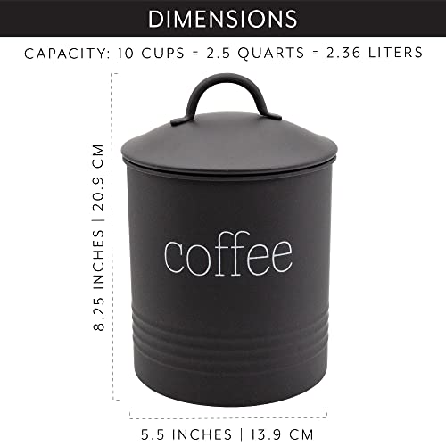 AuldHome Enamelware Black Coffee Canister; Modern Farmhouse Style Coffee Storage for Kitchen