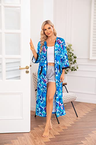 Ekouaer House Dresses for Womens Robe Long Zip Up House Coat Half Sleeve Night Gowns Comfy Sleepwear Print Loungewear