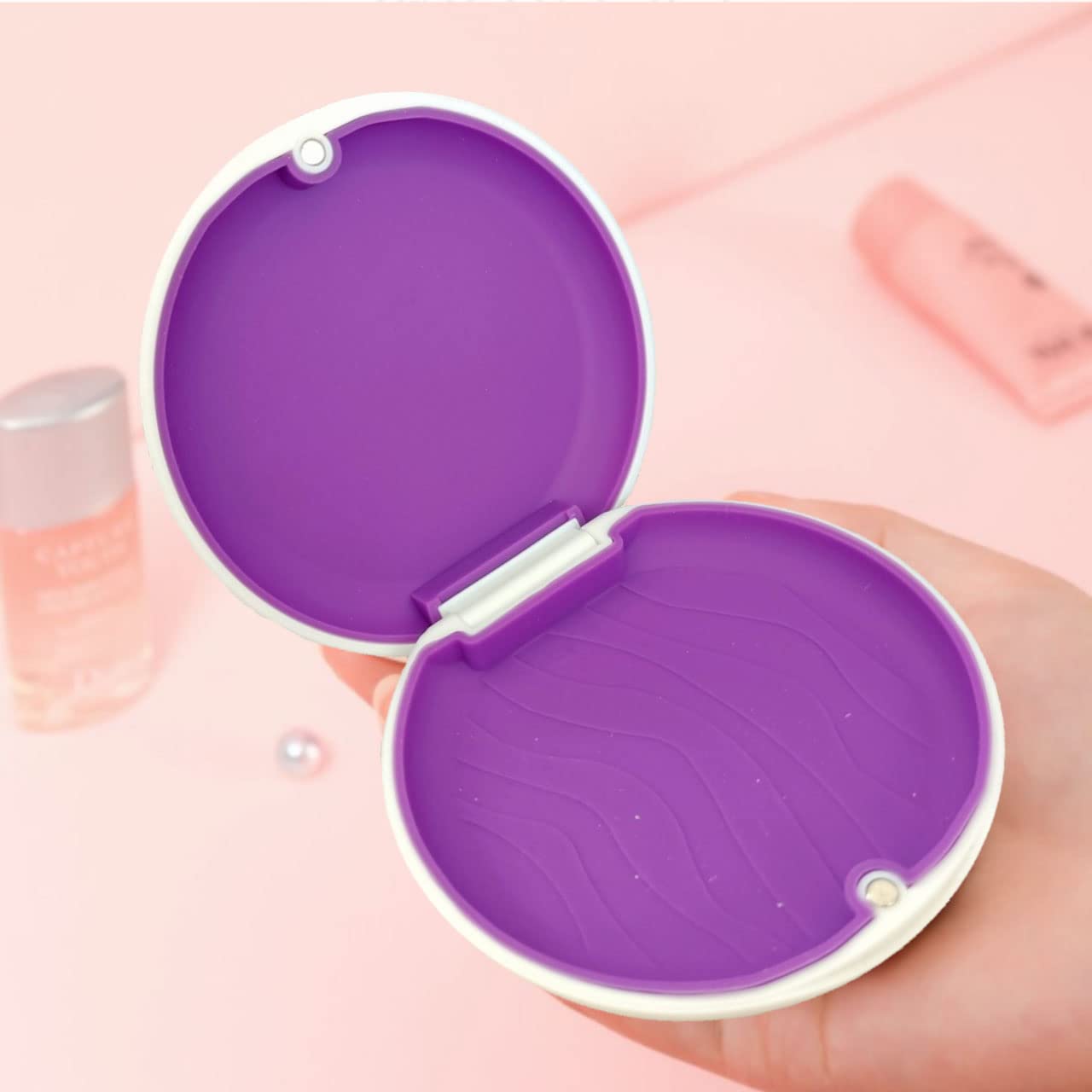 Alliph Slim Retainer Case with Mirror Brush Cute Retainer Holder Mouth Guard Case Magnetic Close Denture Case with Removal Tools 1 Chewies and Brush