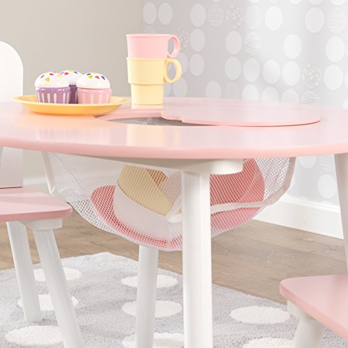 KidKraft Wooden Round Table & 2 Chair Set with Center Mesh Storage- Pink & White, 23.5 x 23.5 x 17.2