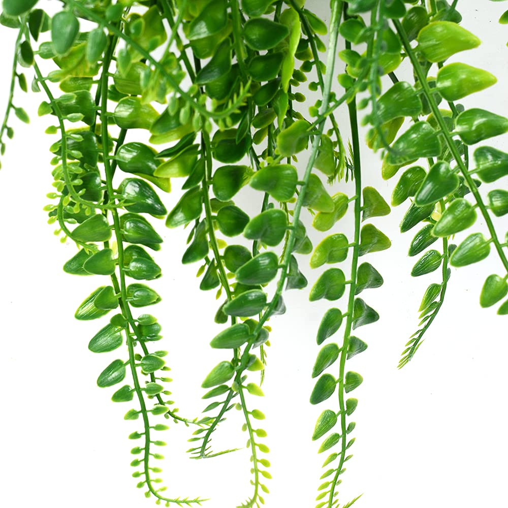 CLONG 2 pcs Artificial Hanging Ferns Plants Vine Fake Ivy Boston Outdoor UV Resistant Plastic Plants (Green)