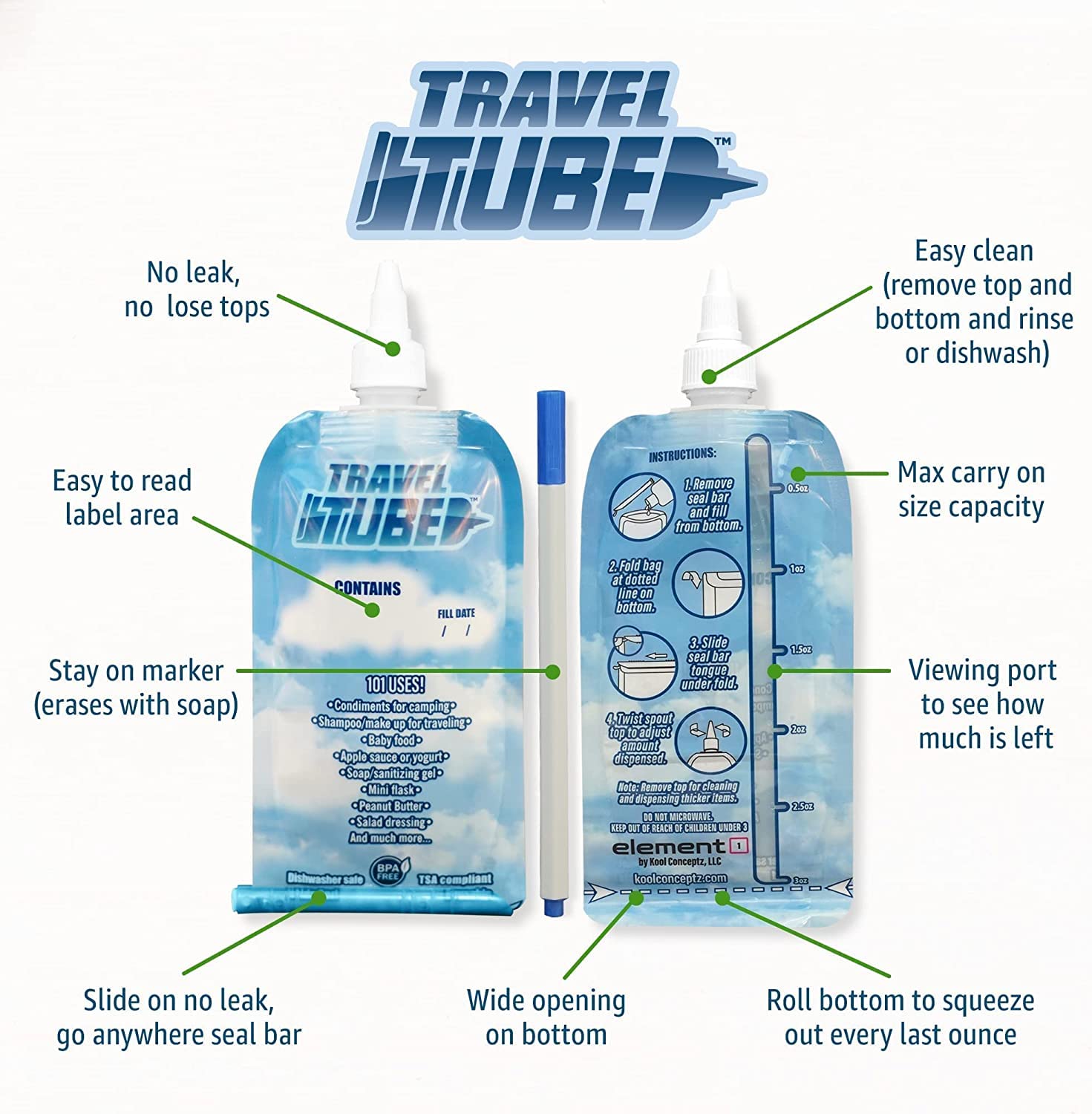 New Invention! Travel Tube Refillable Condiment Squeeze Bottles - Leak Proof Salad Dressing Container To Go - Reusable Condiment Containers with Lids - Camping Storage Containers Plastic Squeeze Bottles 3.4oz - 4 Pk
