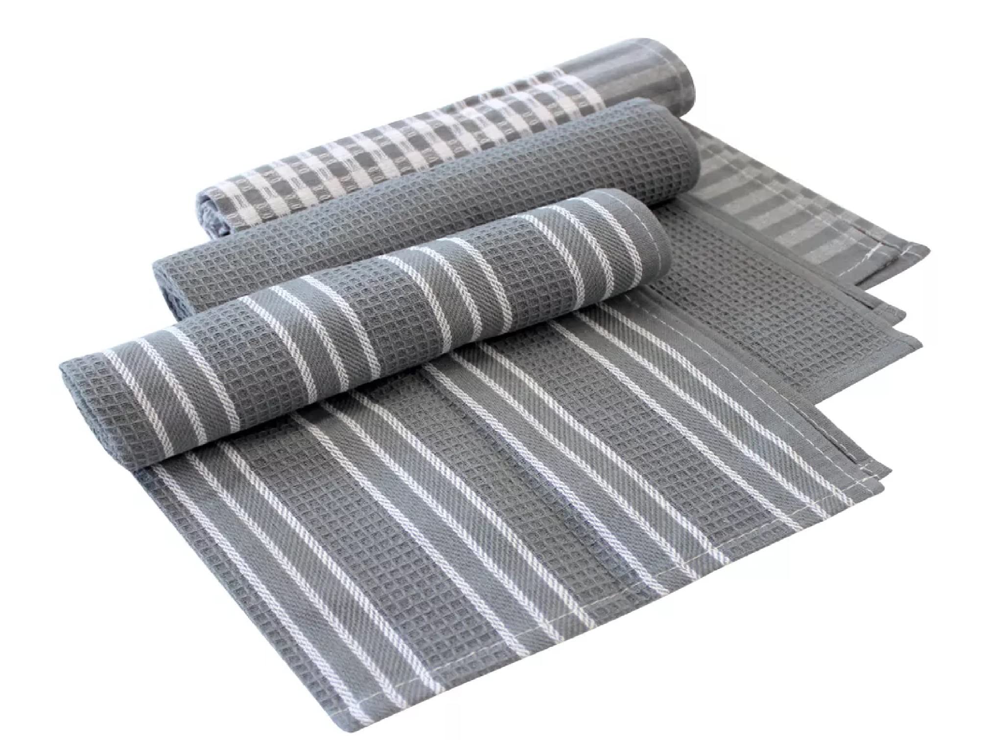 Akma's textile 100% Natural Cotton Kitchen Towels (17”x 28”, 3 Pack), Set of 3 Waffle Weave Tea Towels, Highly Absorbent Cloth Dish Napkins, Quick Drying Dish Towels, Classic Cloth Napkins, Dark Gray