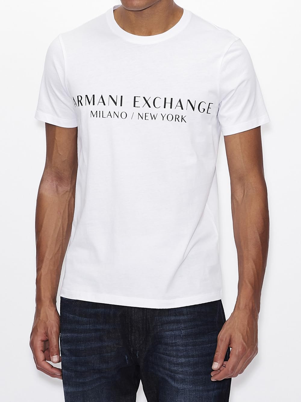 A|X ARMANI EXCHANGE Men's Short Sleeve Milan New York Logo Crew Neck T-Shirt, White, L