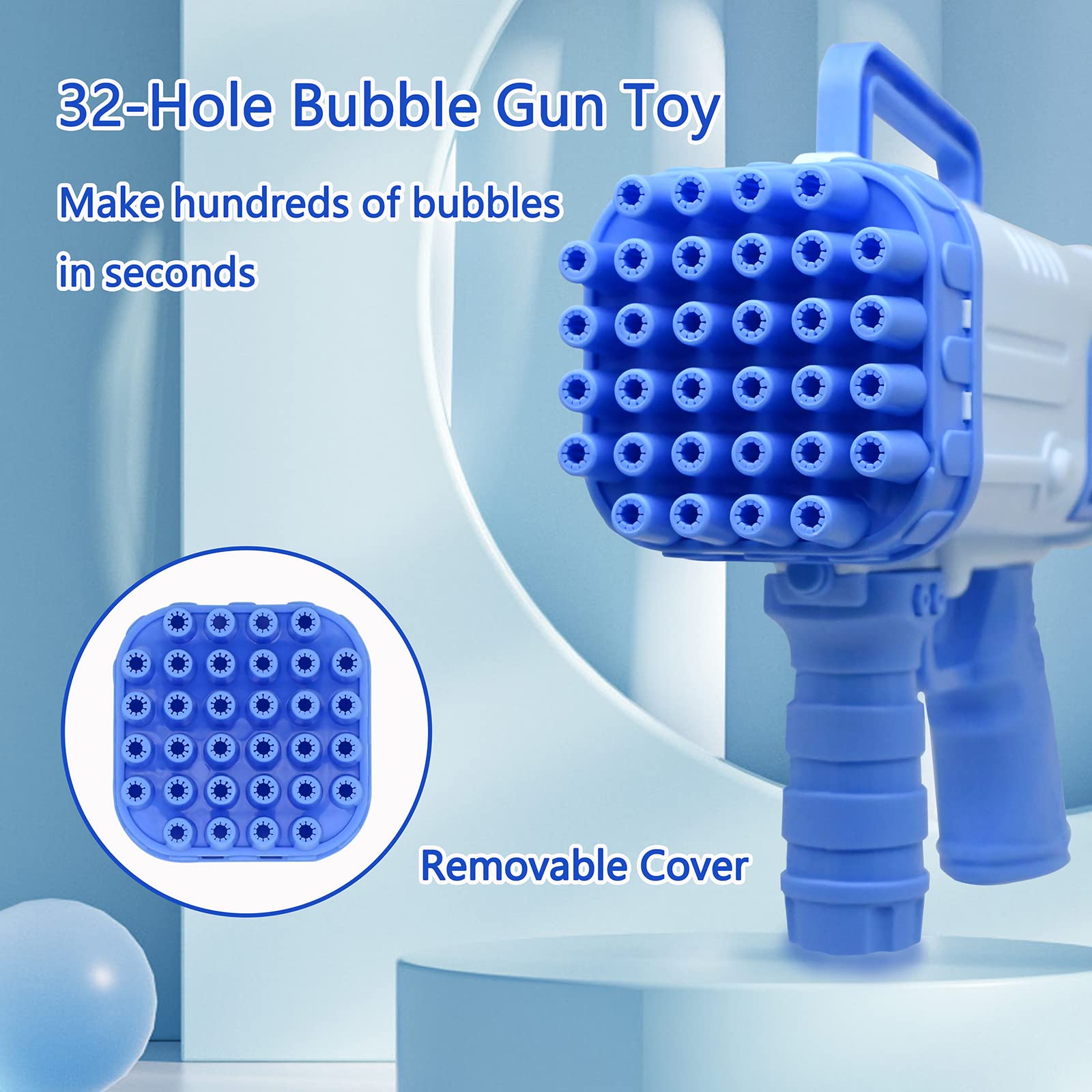 AFENNK Bazooka Bubble Gun Toy, 32 Hole Bubble Machine Rocket Launcher, Electric Automatic Bubble Maker, Bubble Blowing Gun Toy, Summer Toys for Indoor Outdoor Activities, Bubble Blower for Kid (Blue)