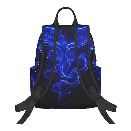 Blue Fire Flame Phoenix Bird Black Art Backpack Durable Polyester Multipurpose Anti-Theft Shoulder Bag Big Capacity Gym Outdoor Hiking Backpack With Padded Straps