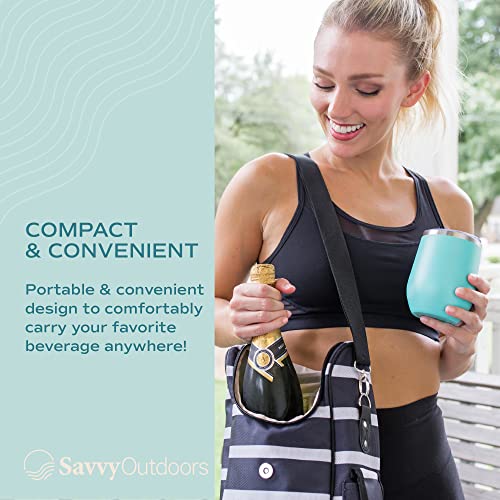 Savvy Outdoors Wine Tote Bag with Stemless Wine Glasses - Bottle Wine Bag with 2 Premium Insulated Wine Cups & Exterior Storage Pouch - Foldable Wine Carrier and Portable Wine Cooler Bags