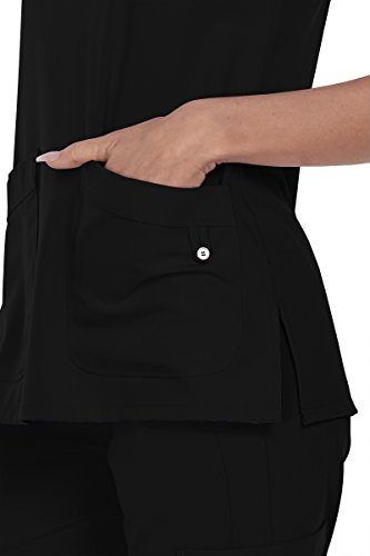 Grey's Anatomy Signature Women's Two Pocket Notch Yoke Neck Scrub Top, Black, Large