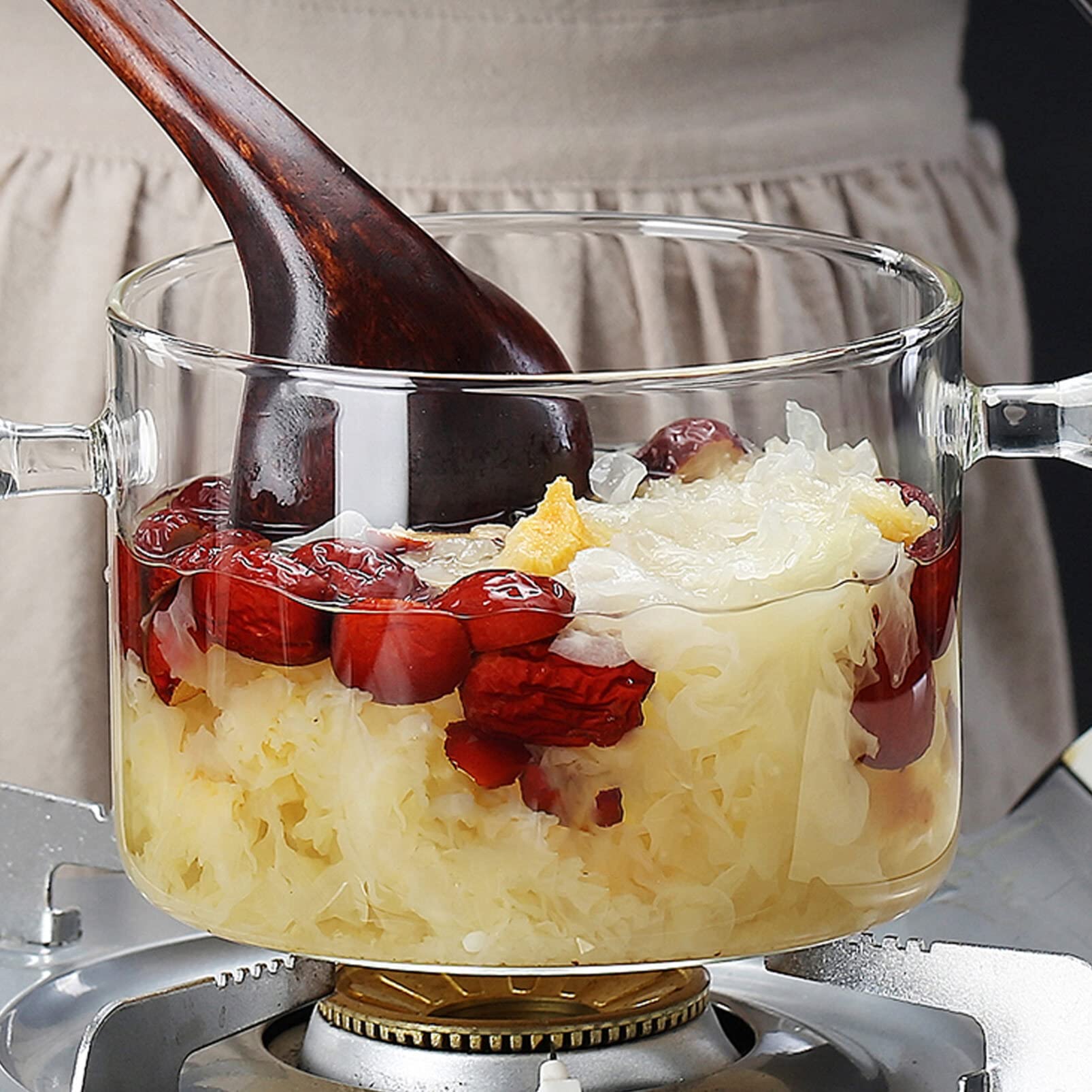 Glass Cooking Pot with Lid and Handle, 1.35L/45 oz Clear Heat Resistant Glass Stovetop Pot, Glass Cookware Stovetop Pot Set, Glass Saucepan for Noodles Pasta Soup Milk