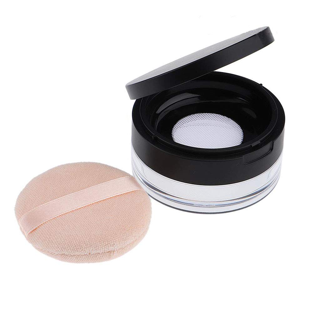 AKOAK Capacity 20 ml(0.67 oz) Empty Reusable Plastic Loose Powder Compact Container DIY Makeup Powder Case with Sponge Powder Puff,Mirror and Elasticated Net Sifter