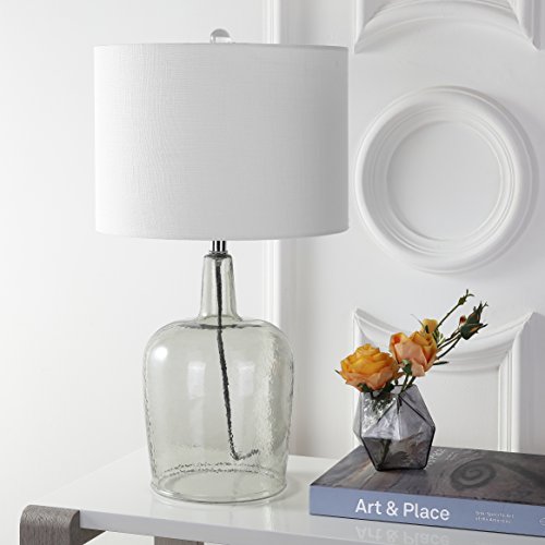 JONATHAN Y JYL4003A Augustine 26" Glass LED Table Lamp Modern Contemporary Bedside Desk Nightstand Lamp for Bedroom Living Room Office College Bookcase LED Bulb Included, Smoke Gray