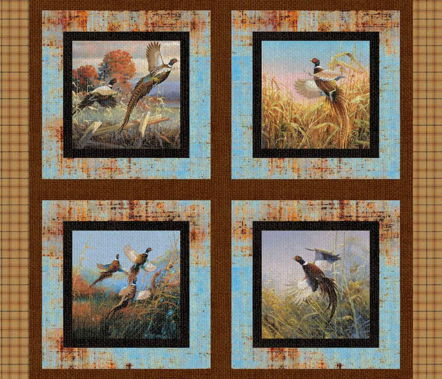 Bird Fabric Wild Wings Pheasant Flying High Pillow Panel Fabric 100% Cotton Fabric by The Panel