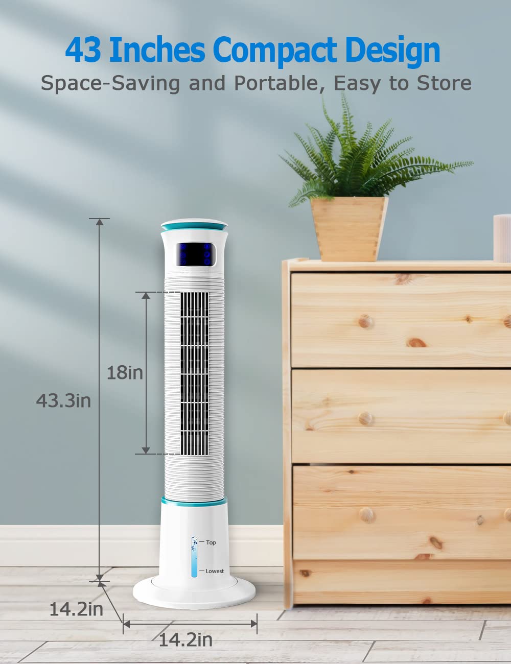 Evaporative Cooler - BREEZEWELL 2 IN 1 Portable Air Cooler, 70°Oscillating Evaporative Cooling Fan, Remote Control w/4 Modes & 3 Speeds, 15H Quiet Timer, Air Conditioner Portable for Room Office, 43IN