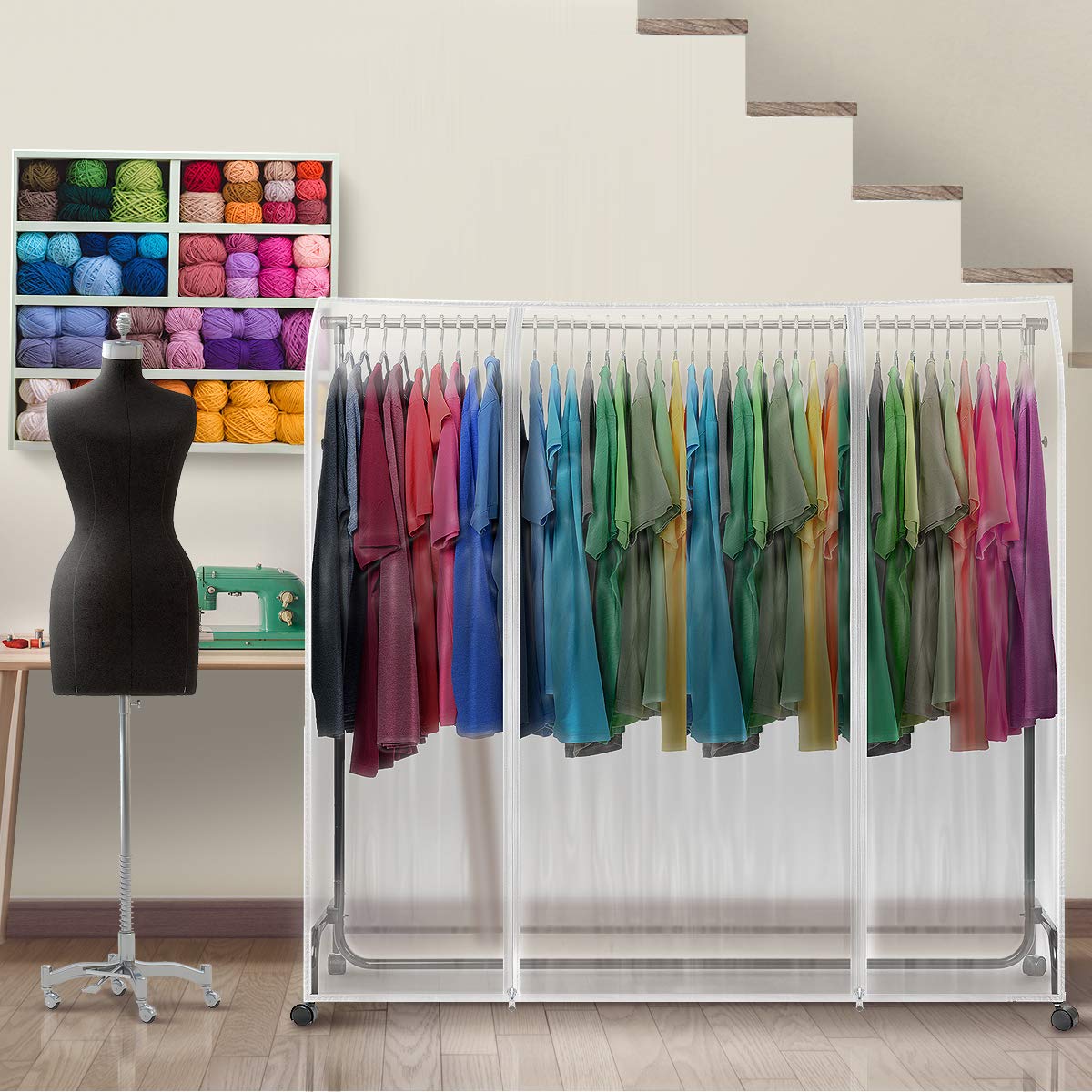 Sorbus Garment Rack Cover - 6 Ft Transparent Clothes Rail Cover, Garment Coat Hanger Protector Clothing Storage for Dresses, Suits, Coats, and more