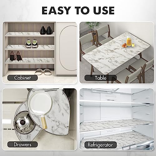 Drawer and Shelf Liners for Kitchen Cabinets Non Slip Marble Shelf Paper Non-Adhesive Strong Grip Cabinet Liners for Shelves Waterproof Drawer Liners for Bedroom Dresser, Cupboard, Desk, Easy to Clean