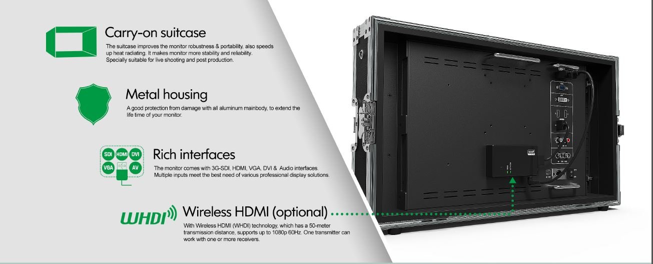 LILLIPUT BM150-4K 15.6" 4K 3840×2160 Ultra-HD resolution, 1000:1 Contrast Ratio, 25ms Response Time with Carry-on Metal case 3G-SDI, HDMI, VGA, AV input by VIVITEQ