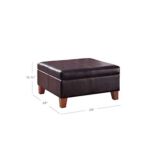 Homepop Home Decor |K2380-E155 | Luxury Large Faux Leather Square Storage Ottoman | Ottoman with Storage for Living Room & Bedroom, Distressed Brown