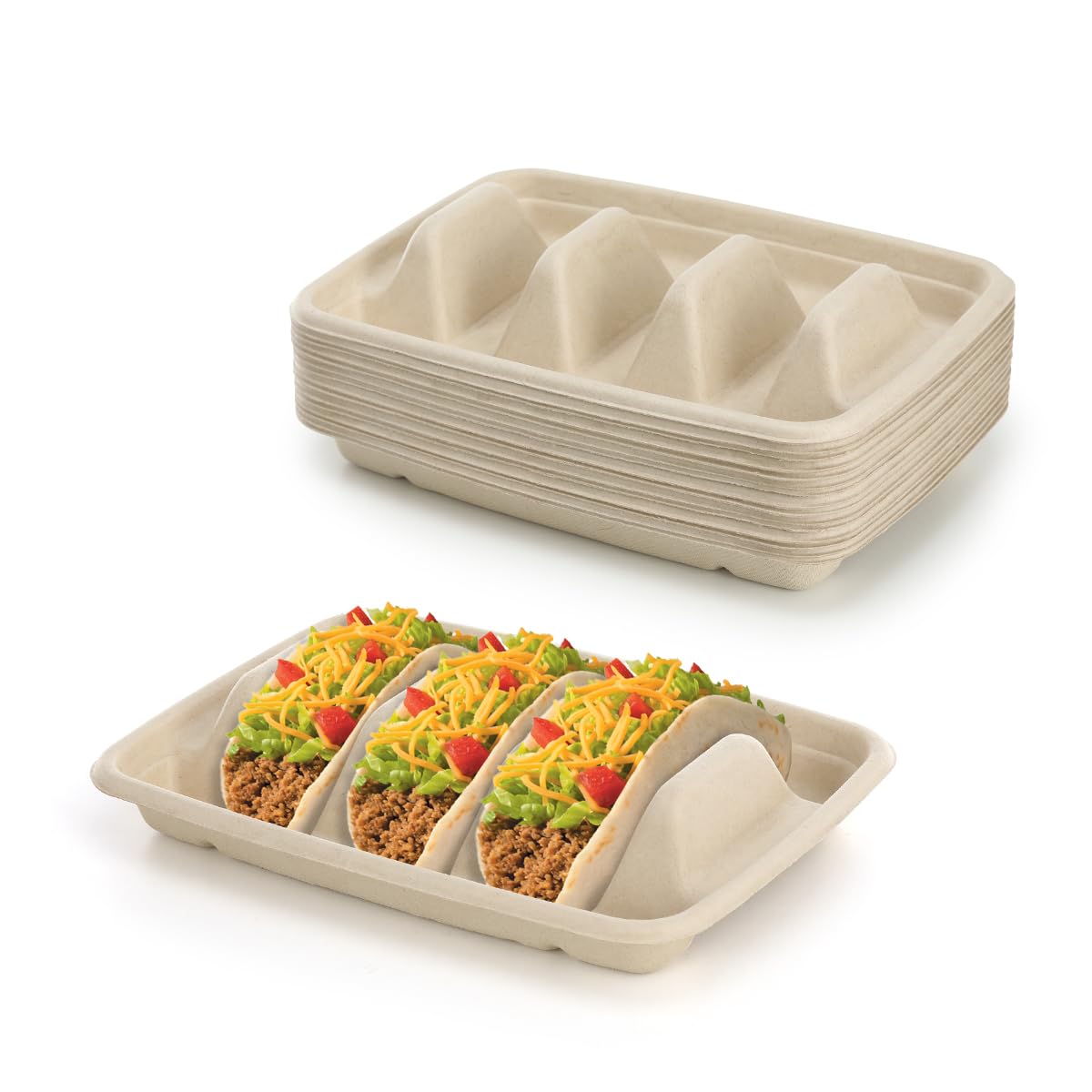 Aieve Disposable Taco Holders with 3 Dividers, 15 Pack Taco Stands, Trendy Taco Plates Taco Bar Serving Dishes