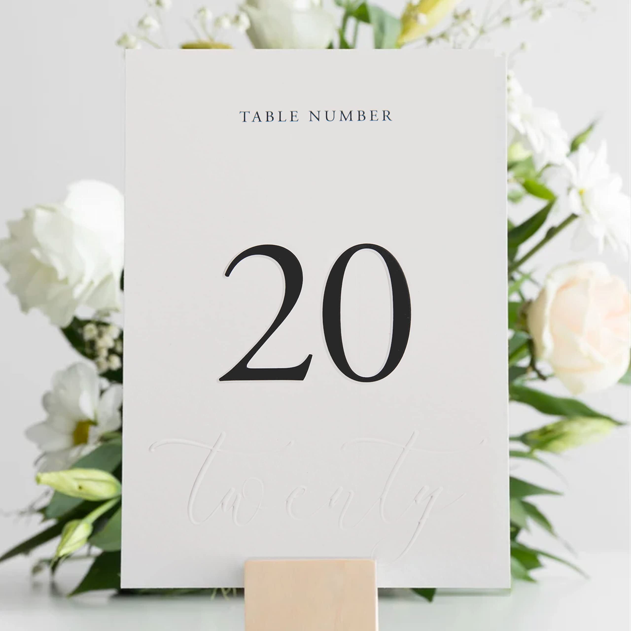 Siko Table Numbers 1-20 - Double Sided Wedding Table Numbers with Head Table Card & Embossed Details - 4x6 inches, Self-Standing Table Cards for Wedding Reception | Perfect for Special Occasion Events