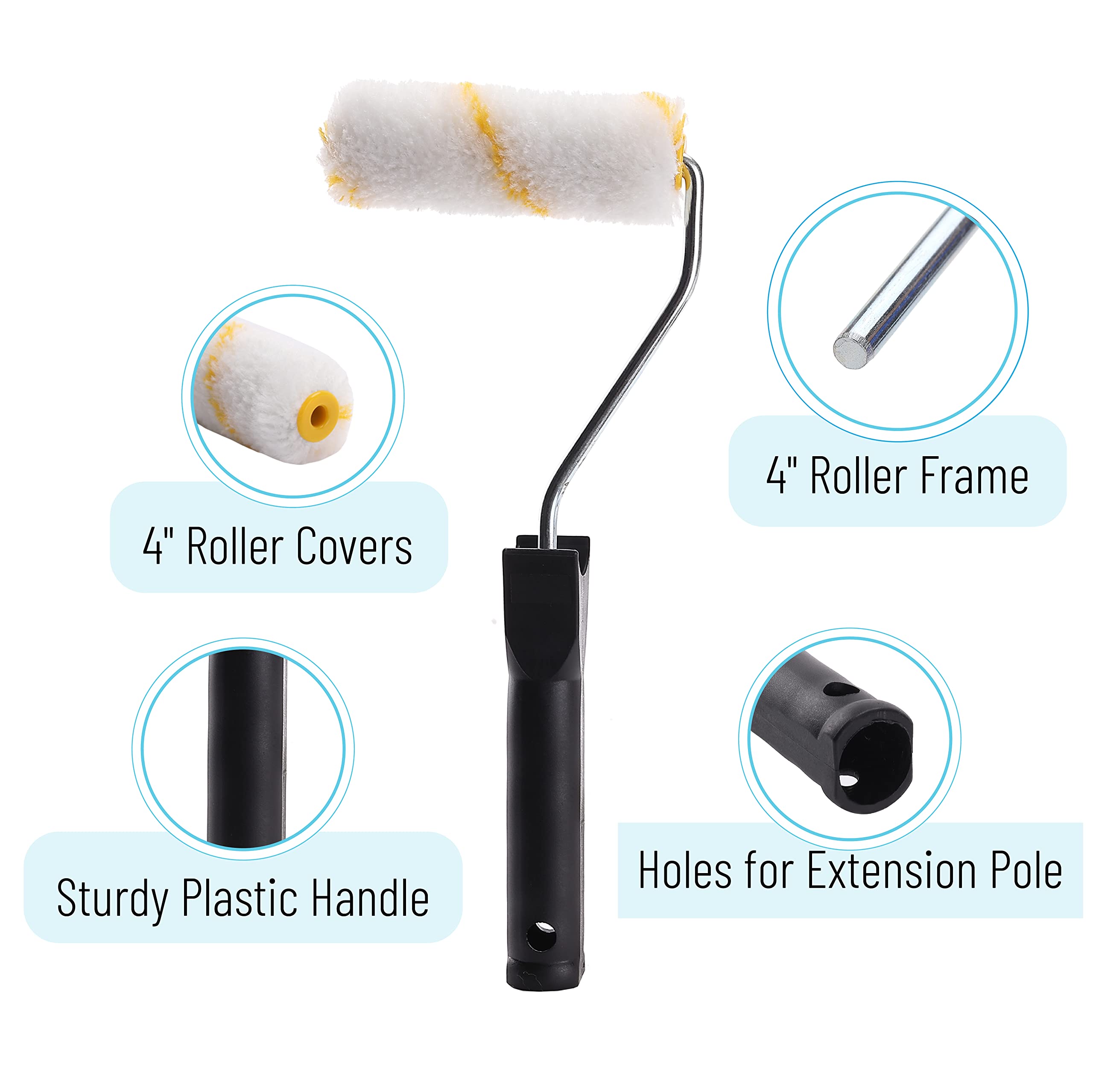 Bates- Paint Tray Set, 6 pcs, 4-Inch Paint Roller Kit, Small Paint Roller Paint Brush, Paint Roller Set, Paint Rollers 4 Inch, Paint Roller Tray, Paint Roller Brush, Small Roller Paint Brush