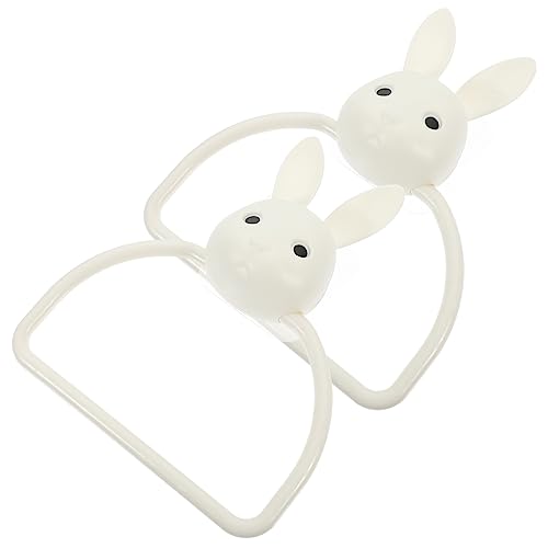 FONDOTIN 2pcs Towel Rack Wall Hanger Hooks Towel Rack Wall Mounted Beach Towel Clip Bath Towel Holder Round Towel Holder Year of Rabbit Decoration Towel Hanger Cartoon Towel Holder White