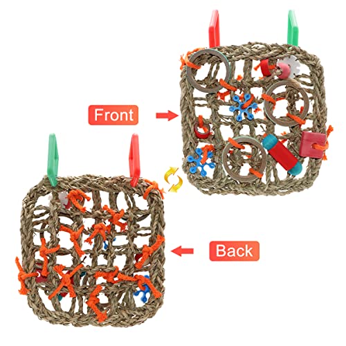 Wontee Bird Climbing Net Parrot Straw Braid Rope Hanging Foraging Wall for Parakeet Cockatiel Budgie Lovebird Cage Swing Toy