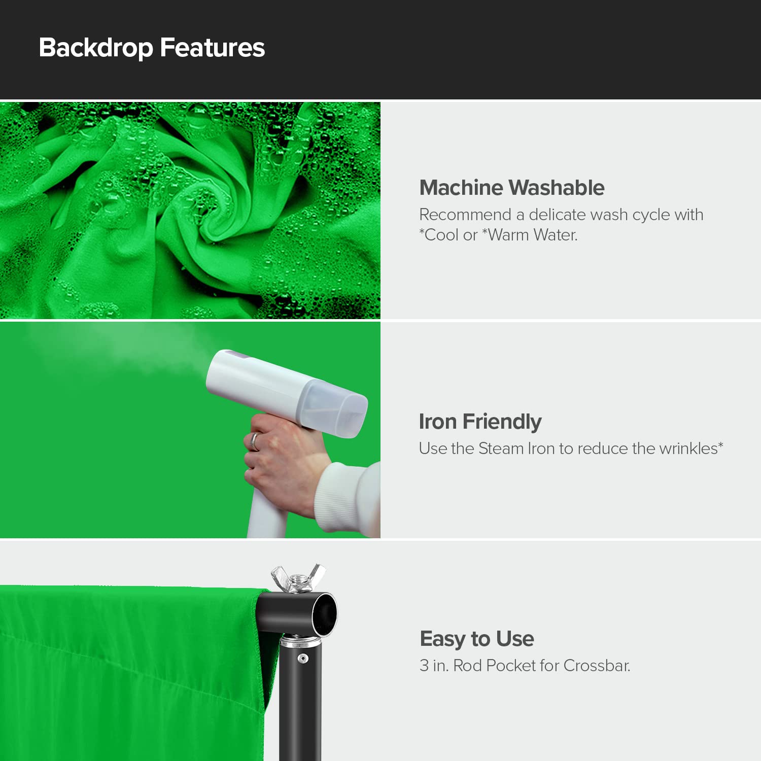 LimoStudio 9 x 15 feet / 108 x 180 inch Green Chromakey Photo Backdrop Screen Background, Premium A+ Grade High 150GSM Density Thicker Than Standard for Professionals with 3 Spring Clamps, AGG1777