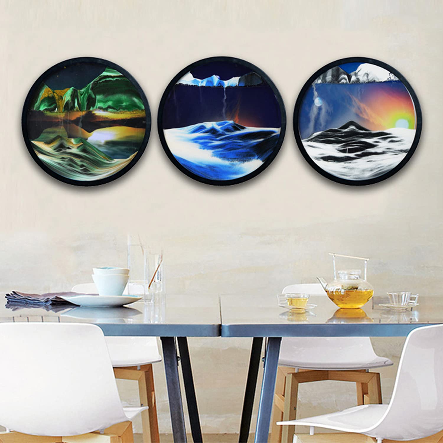 TBBA Moving Sand Art Picture Round Frame Sandscapes, Wall Decor Hanging Decorations Wall Sculptures, 360 degree Rotation for Home Bedroom Bathroom Kitchen Garden 44CM