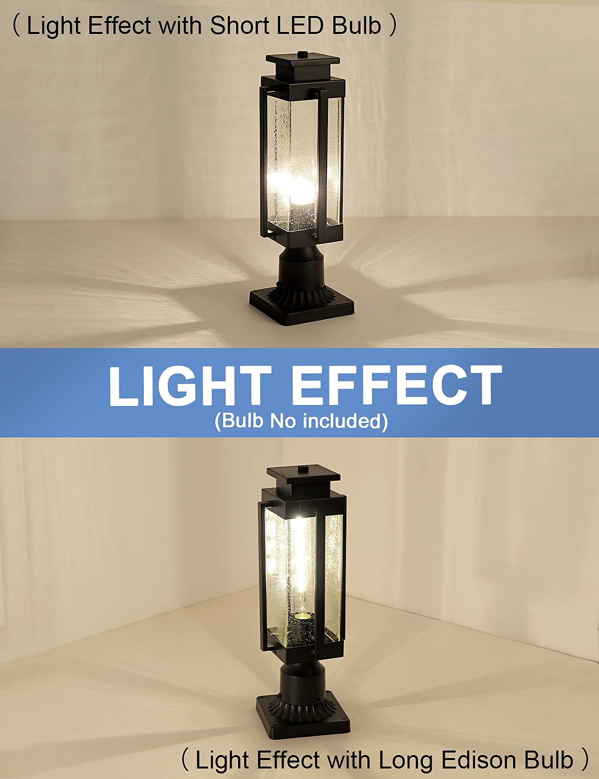 EERU Outdoor Post Light Fixtures 18" Large Exterior Post Lantern with Pier Mount Base IP65 Waterproof Black Finish with Seeded Glass Pier Mount Light Outdoor Pole Light for Patio, Porch, Yard, Garden