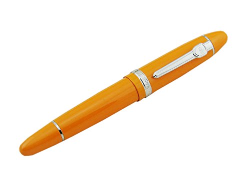 Lanxivi Jinhao 159 Fountain Pen Orange Color Silver Trim Big Heavy with Pen Pouch