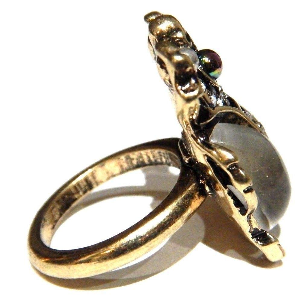 Abalone Shell Scarab Beetle Finger Ring with Crystals & Skull Head sz US 7